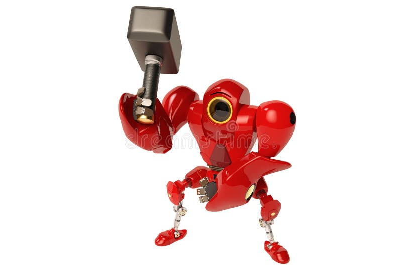 Robot with hammer stock illustration. Illustration of modern - 16506664