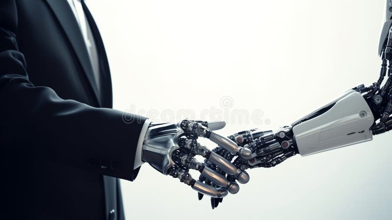 Robot Holding Hands with Handshake, Close Up. Technology or Machine ...