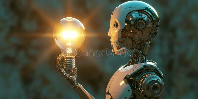 Robot Scene Enhanced with Ray Tracing, Light Bulb. Stock Illustration ...
