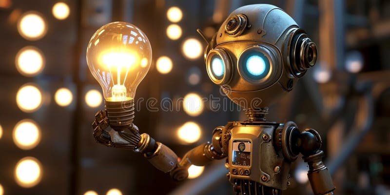 Unreal Engine Rendering of Robot Holding Light Bulb, Glimmering. Stock ...