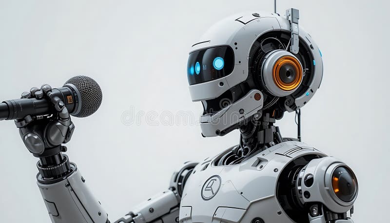 Robot Holding Microphone Ready for Speech or Performance Concept Art ...