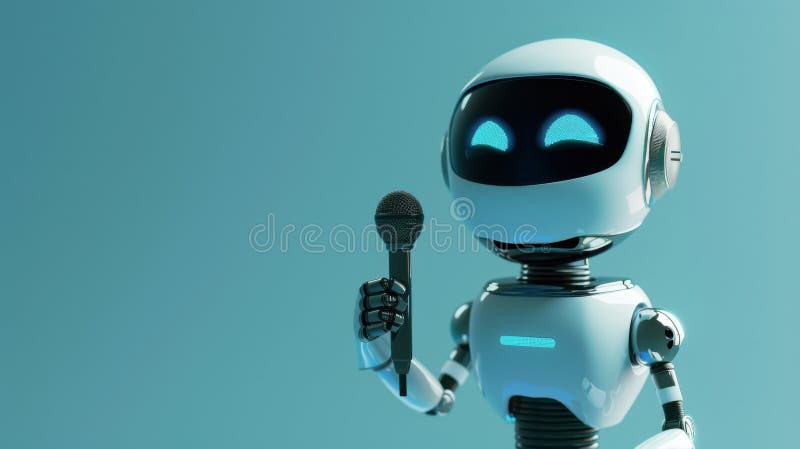 A Robot is Holding a Microphone and is Smiling Stock Illustration ...