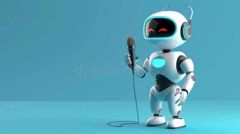 A Robot is Holding a Microphone and is Smiling Stock Illustration ...