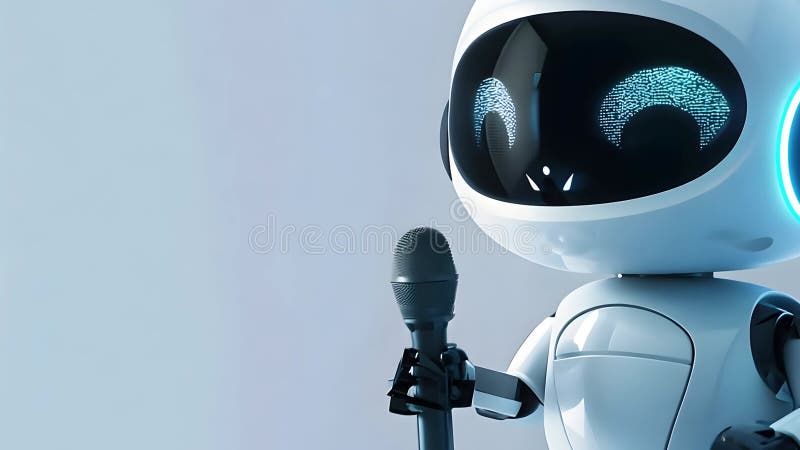A Robot is Holding a Microphone and is Wearing a White Hat Stock Video ...