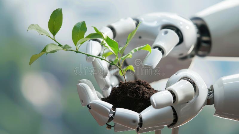 A Robot is Holding a Plant in Its Hand Stock Image - Image of ...