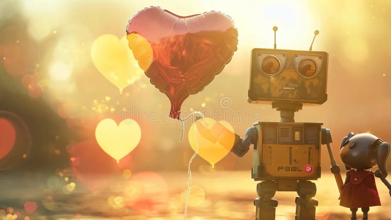 A Robot Holding a Red Balloon in Front of a Robot Stock Video - Video ...