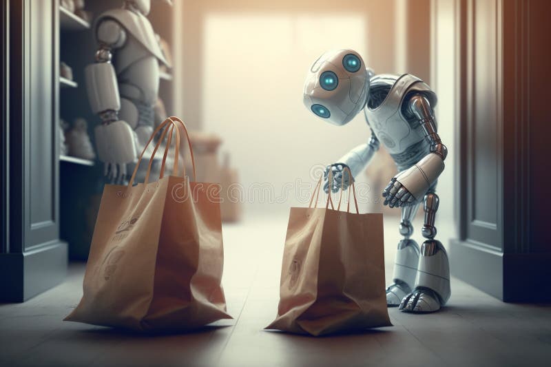 Artificial Inteligence Robot, Smart Robot Helping Humans with Shopping ...