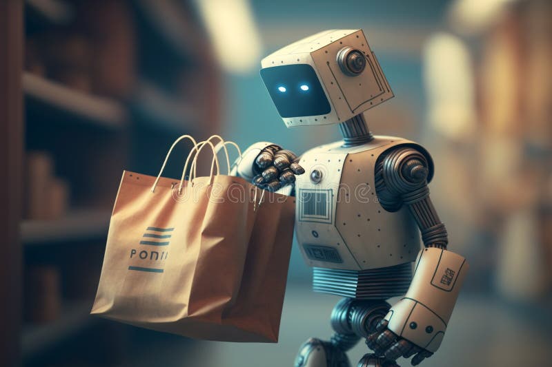 Artificial Inteligence Robot, Smart Robot Helping Humans with Shopping ...