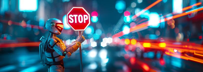 A Robot is Holding a Stop Sign in a City Street by AI Generated Image ...