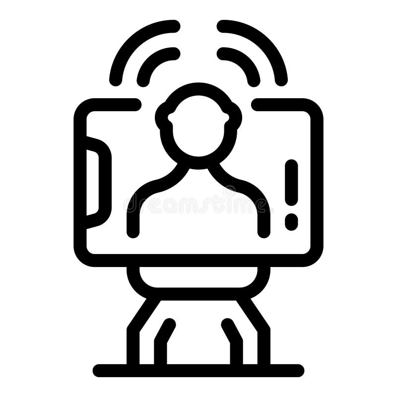 Robot Holding Tablet with Man Having Video Call on Screen Icon Stock ...