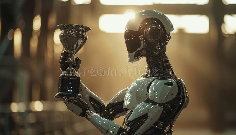 A Robot Holding a Trophy in Its Hand Stock Photo - Image of reward ...