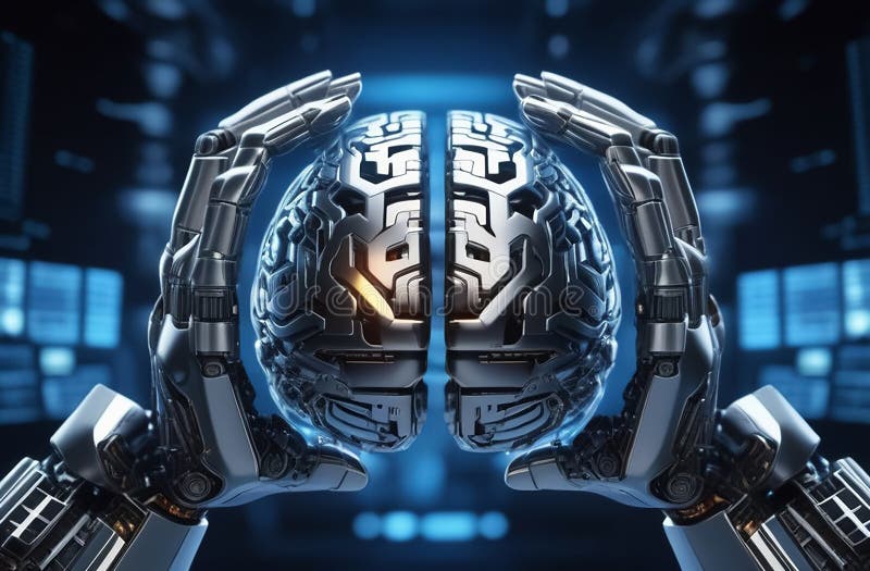The Robot Holds the Artificial Intelligence Brain Stock Illustration ...