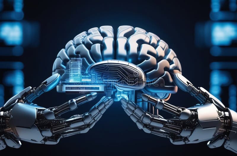 The Robot Holds the Artificial Intelligence Brain Stock Illustration ...