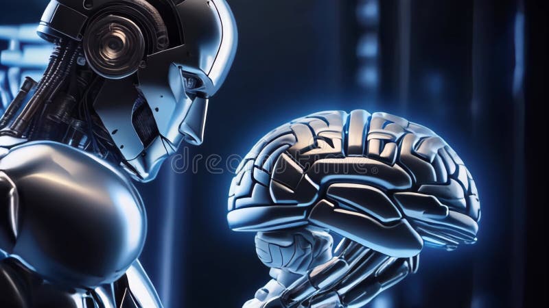 The Robot Holds the Brain in Its Hands. Neural Network Concept Stock ...