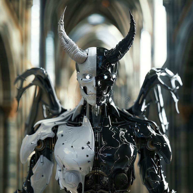 A Robot with Horns and a Demon Head Stock Photo - Image of trumpet ...