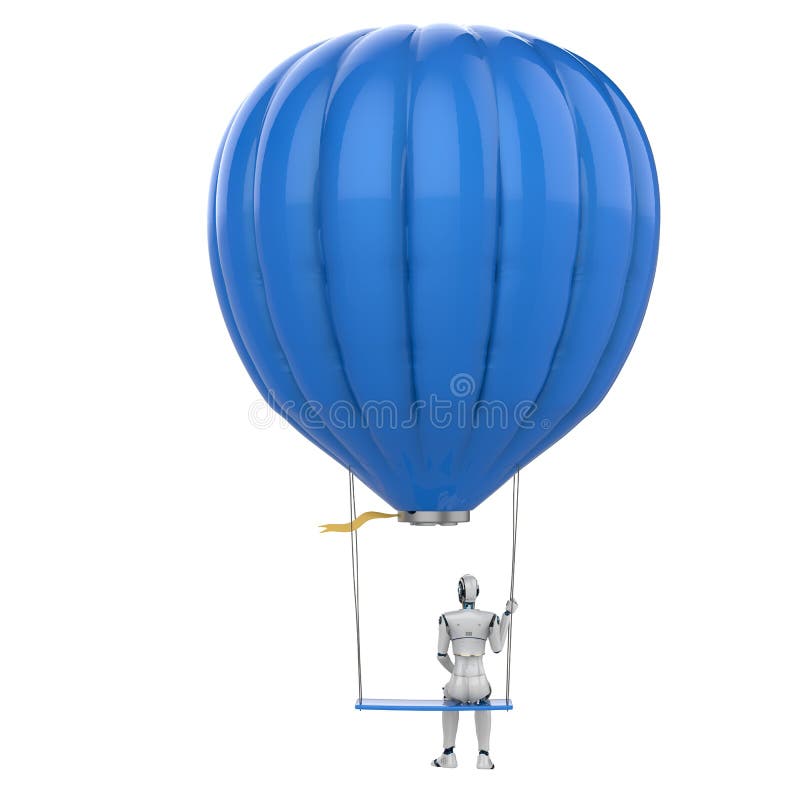Robot on Hot Air Balloon with Swing Isolated Stock Illustration ...