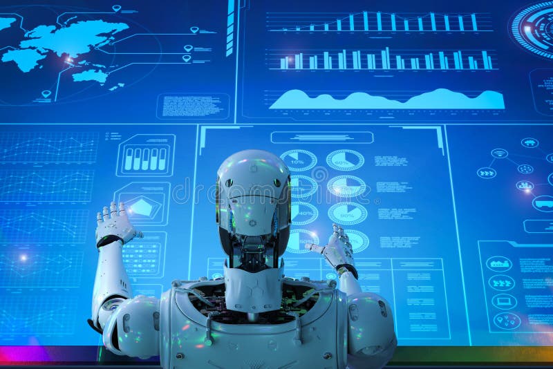 Robot with hud display stock illustration. Illustration of digital ...