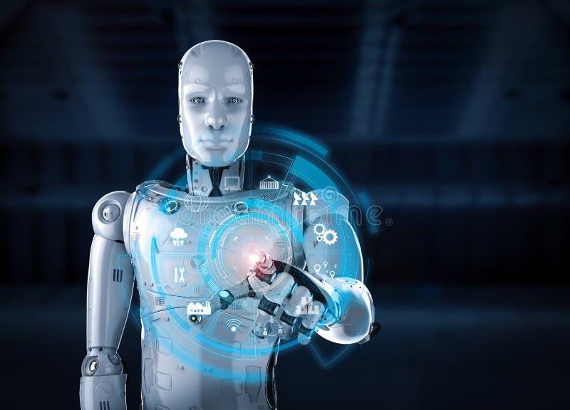 Robot with hud display stock illustration. Illustration of information ...