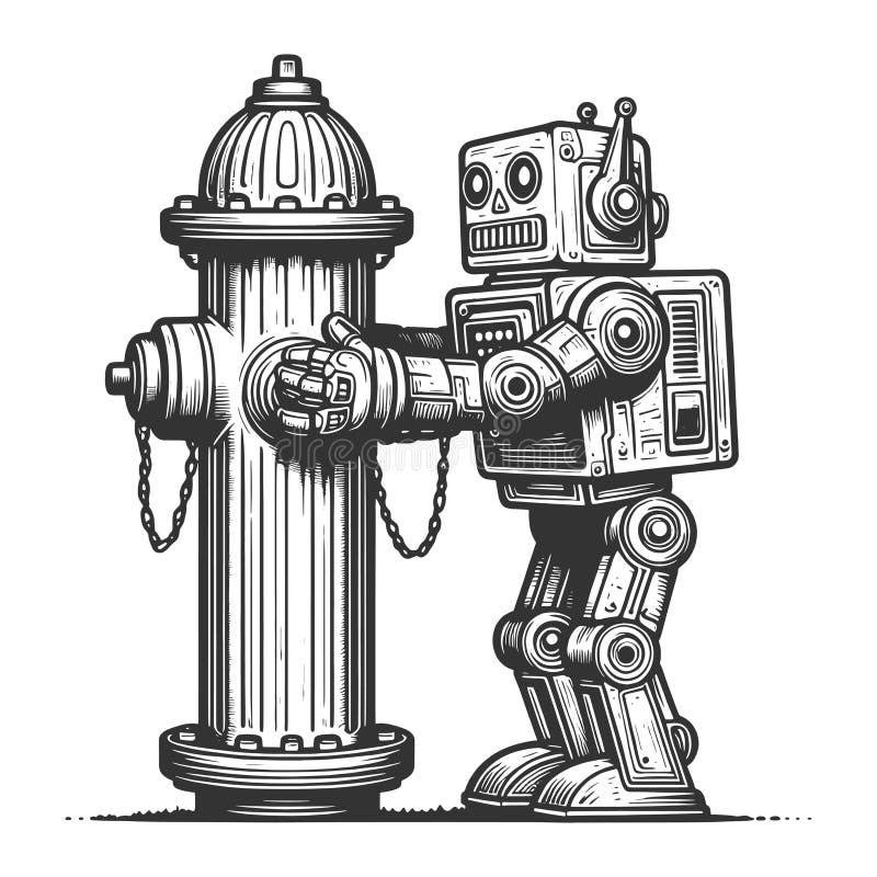 Robot Hugging Fire Hydrant Engraving Sketch Vector Stock Vector ...
