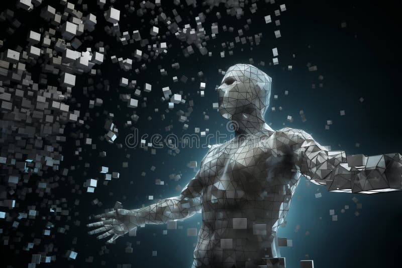 A Robot with Human Body Made of Disintegrating Squares and Cubes ...
