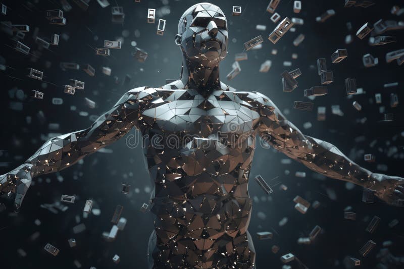 A Robot with Human Body Made of Disintegrating Squares and Cubes ...