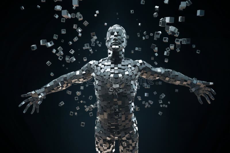 A Robot with Human Body Made of Disintegrating Squares and Cubes ...