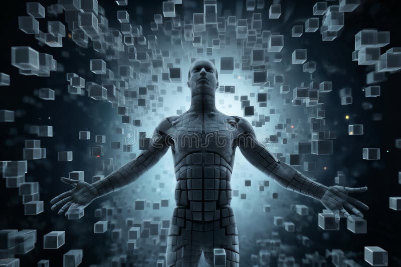 A Robot with Human Body Made of Disintegrating Squares and Cubes ...