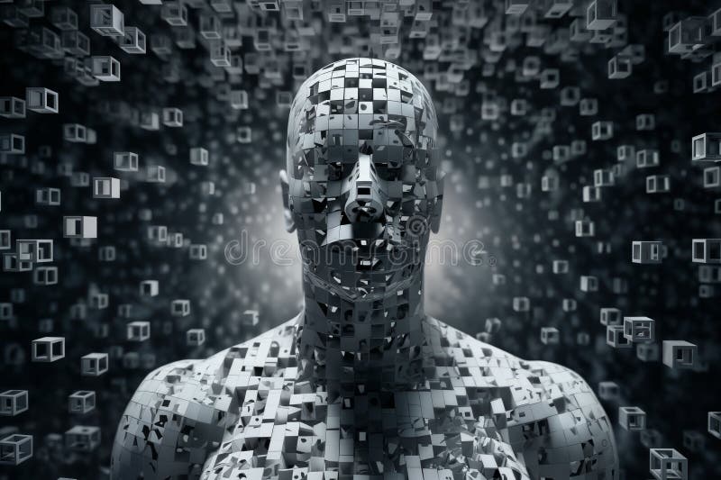 A Robot with Human Body Made of Disintegrating Squares and Cubes ...