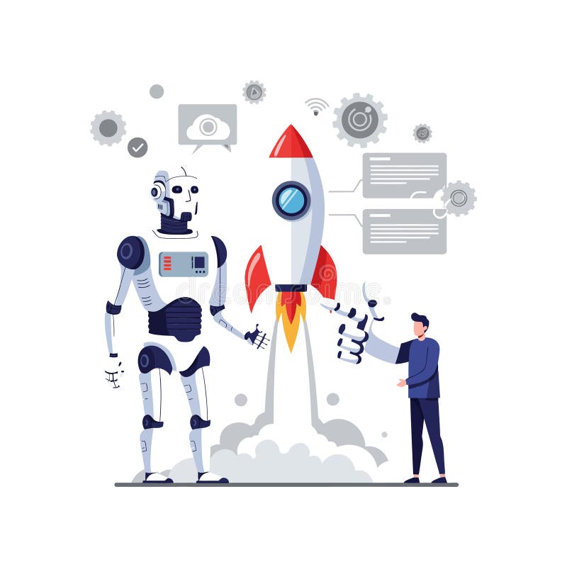 Robot and Human Collaborating in a Futuristic Setting with a Rocket ...