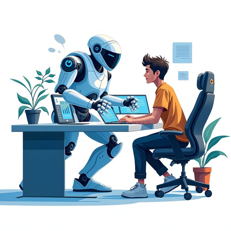 Robot and Human Collaboration Artificial Intelligence Ai Teamwork Office Productivity Future ...