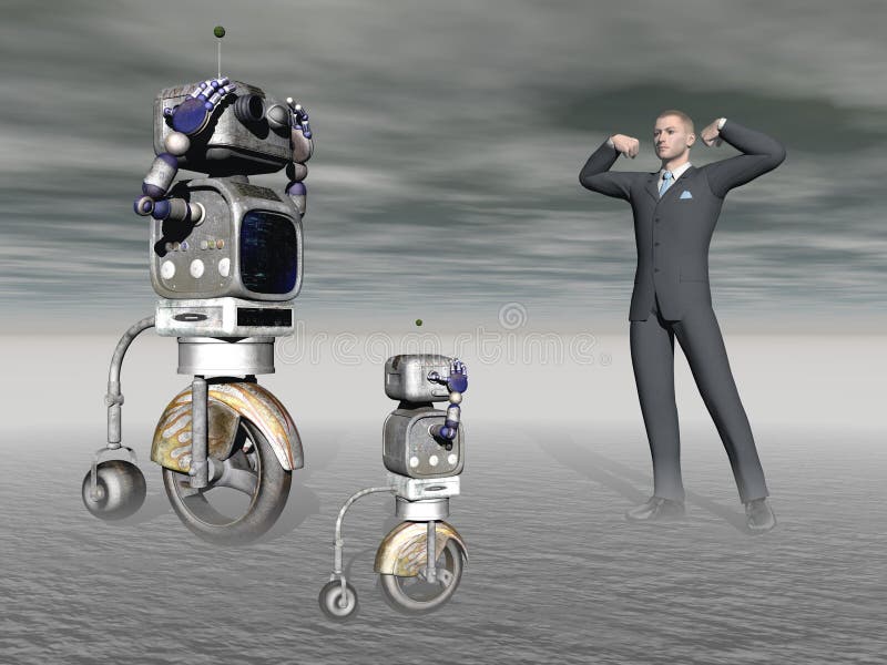 Robot and a Human in Competition - 3d Rendering Stock Illustration ...