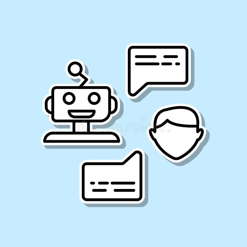 Robot and Human Conversation Sticker Icon. Simple Thin Line, Outline ...