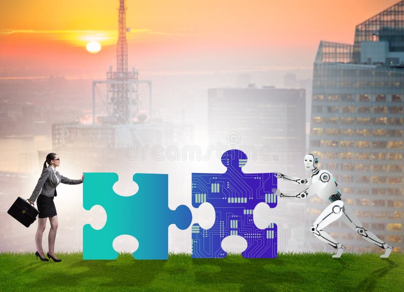 Robot and Human Cooperating in Jigsaw Puzzle Stock Image - Image of ...