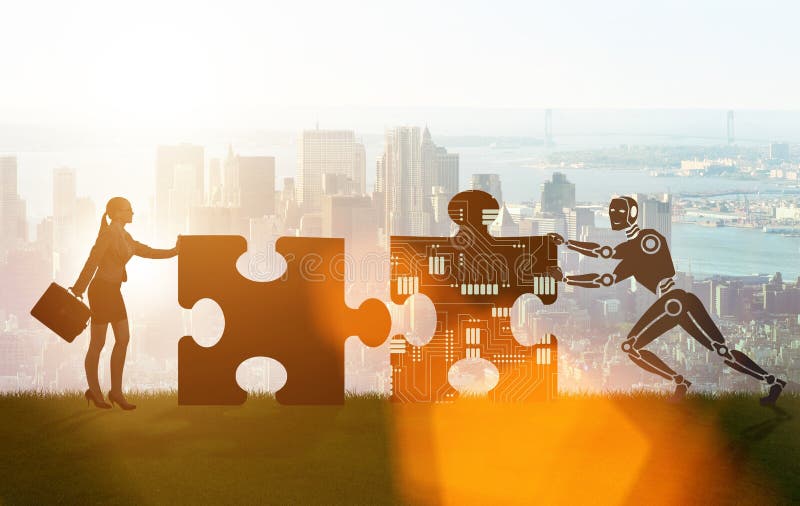 Robot and Human Cooperating in Jigsaw Puzzle Stock Photo - Image of ...