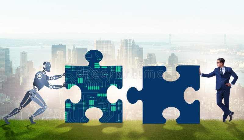 Robot and Human Cooperating in Jigsaw Puzzle Stock Photo - Image of ...