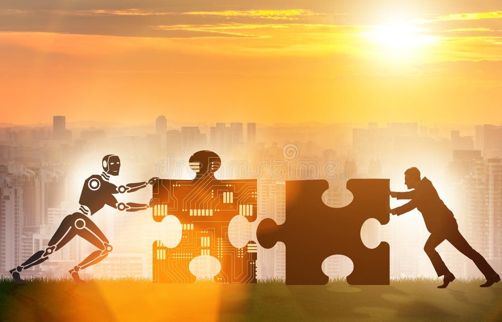 Robot and Human Cooperating in Jigsaw Puzzle Stock Photo - Image of ...