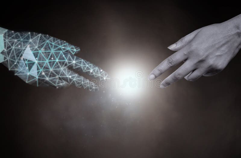 Robot Human Hand Connection Stock Image - Image of connection, hand ...