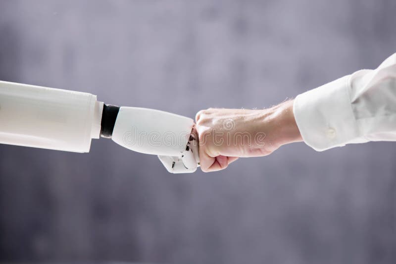 Robot and Human Hand Making Fist Bump Stock Image - Image of technical ...