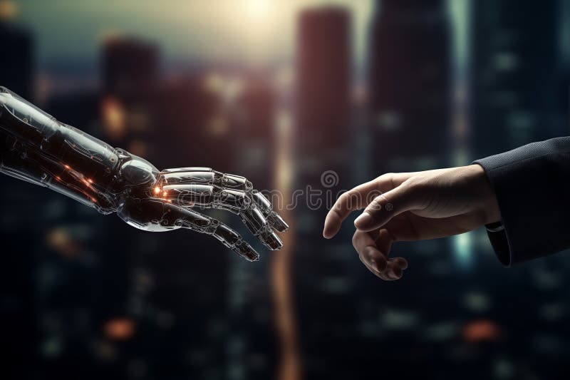 Robot and Human Hand Reaching for Each Other Stock Illustration ...