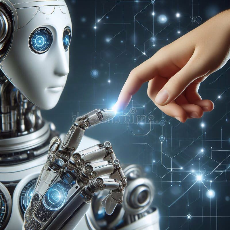 Robot and Human Hands Touch Each Other. Close-up. Generated AI Stock ...