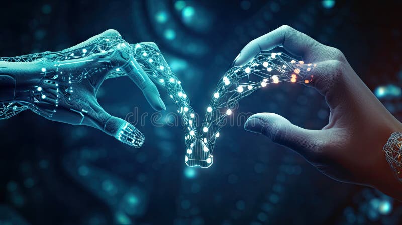 Robot and Human Hands Touch Each Other. Generative AI Stock ...