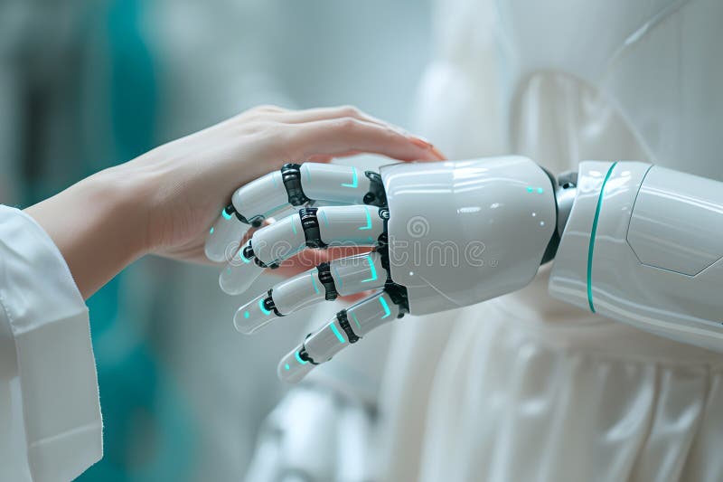 Robot and Human Hands Touch Over Big Data Network Connections ...