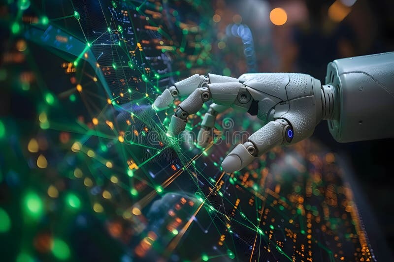 Robot and Human Hands Touch Over Big Data Network Connections ...
