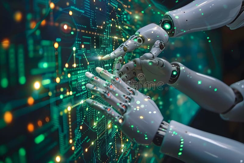 Robot and Human Hands Touch Over Big Data Network Connections ...