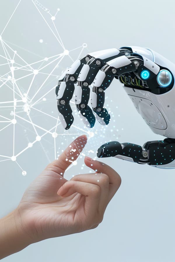 Robot and Human Hands Touching on a Network Connection Background with ... Robot and Human Hands Touching on a Network Connection Background with ...