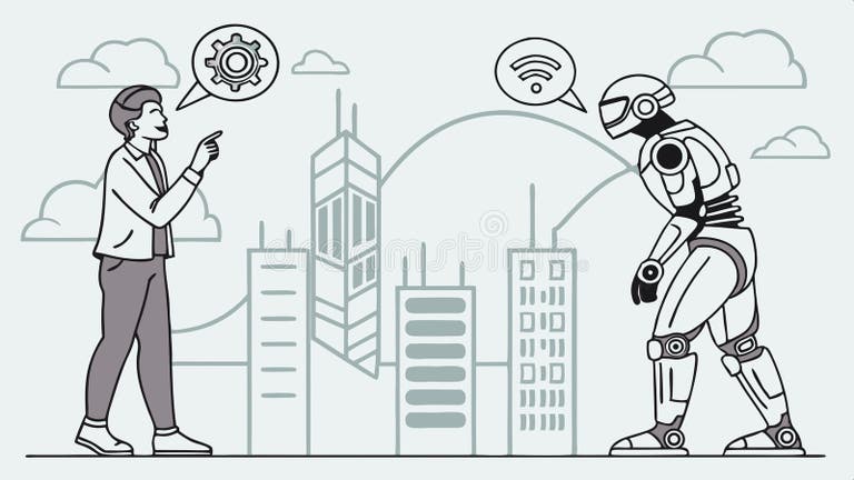 Robot and Human Handshake, AI Collaboration Concept. Vector Design Generative AI Stock Vector ...