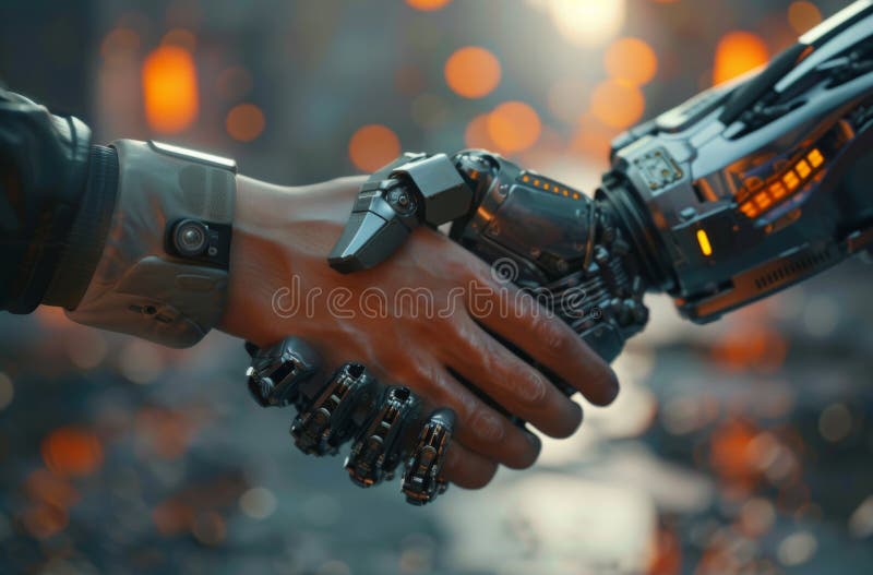 Robot and Human Shaking Hands Stock Illustration - Illustration of ...