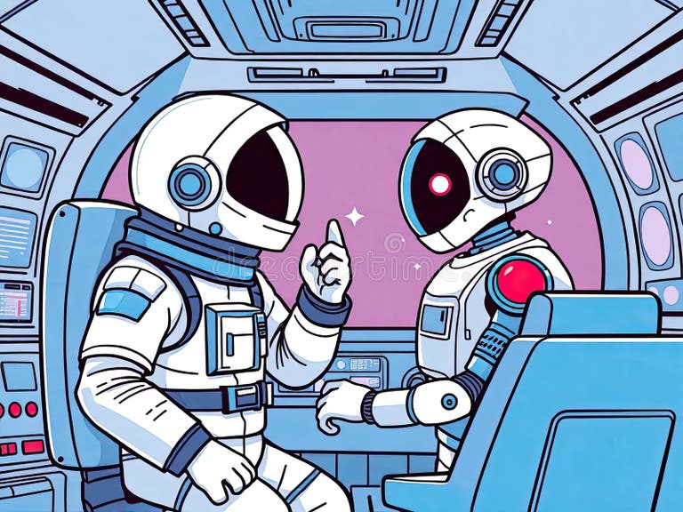 Robot and Human Teamwork Scene Stock Illustration - Illustration of ...