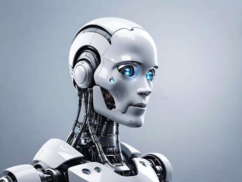 Robot Humanoid Robot or Cyborg or Working for Computer and Thinking ...