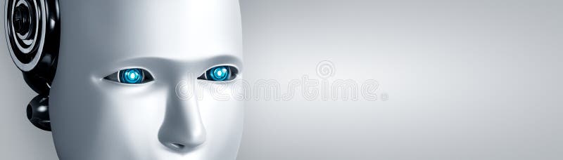 Robot Humanoid Face and Eyes Close Up View 3D Rendering Stock ...